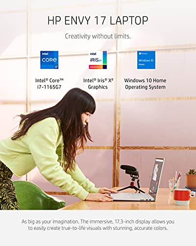 HP Envy 17 Laptop, 11th Gen Intel Core i7-1165G7, 12 GB RAM, 1 TB HDD & 256 GB SSD, 17.3-inch FHD IPS Touchscreen, Wins10 Home, HD Webcam, Audio by B&O (17-cg1010nr, 2021) (Renewed)