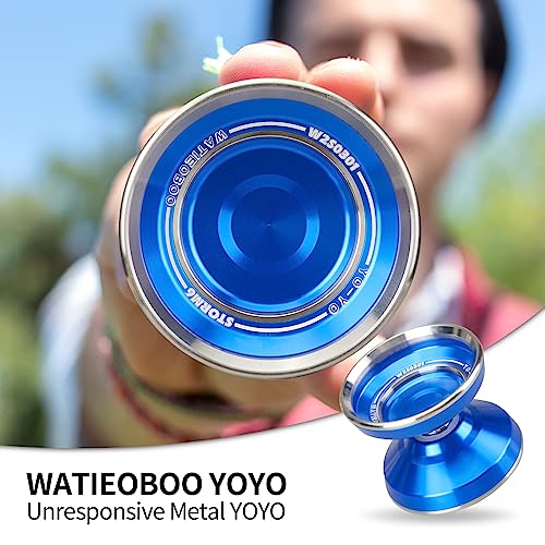 WATIEOBOO Bi-Metal Yoyo with 4 Stainless Steel Rings, Professional Unresponsive Yoyo for Adults Advanced Players, Incredible Drive Performance and Idling Capability (6Black Blue)