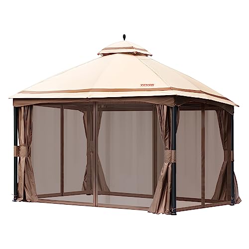 VEVOR Patio Gazebo for 10-12 Person, 10 x 13 FT Backyard Gazebo, with Mosquito Netting, Metal Frame, and PU Coated 180G Polyester, Outdoor Canopy Shelter for Patio, Backyard, Lawn, Garden, Deck