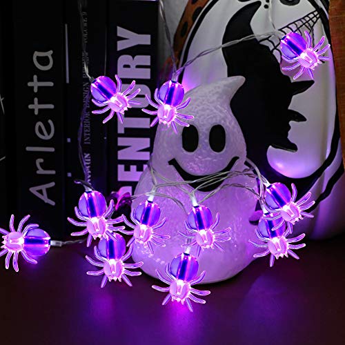 DYTesa Halloween Solar String Lights, 21.3 Ft 30 LED Purple Spider LED Lights IP65 Waterproof for Halloween Outdoor Indoor Party Decor, Patio, Lawn, Garden, Yard