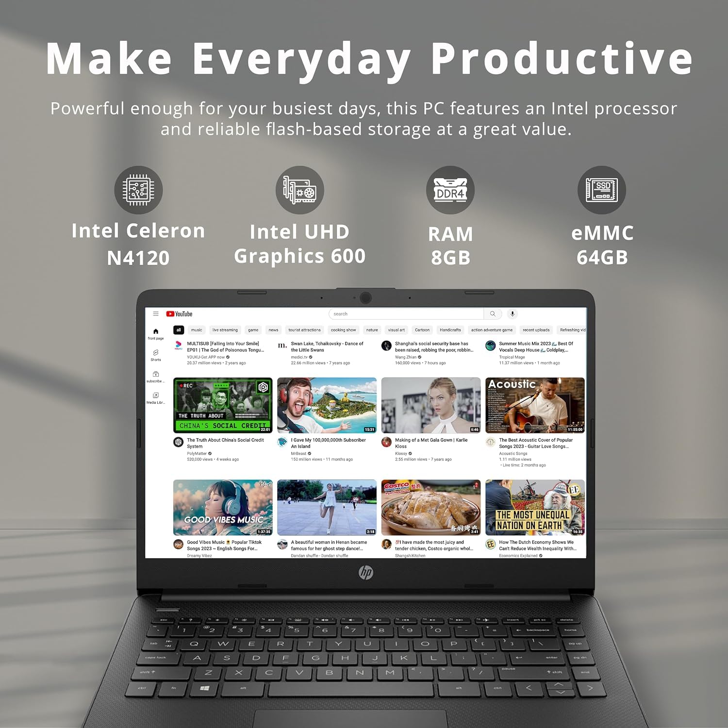 HP Stream 14" HD BrightView Laptop, Intel Celeron N4120, 8GB RAM, 64GB eMMC, Intel UHD Graphics, 720p Webcam, 1 Year Office 365, Black, Win 11 S, 32GB Hotface USB Card