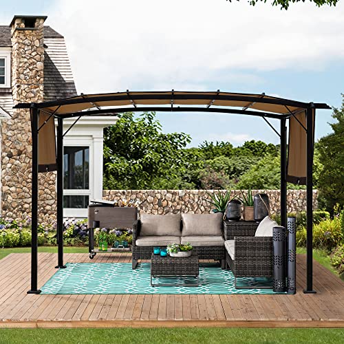 12’ X 9’ Outdoor Retractable Pergola Canopy, Steel Frame Grape Patio Gazebo, Backyard Shade Shelter, for Garden Porch Yard BBQ Beach, Beige+Brown