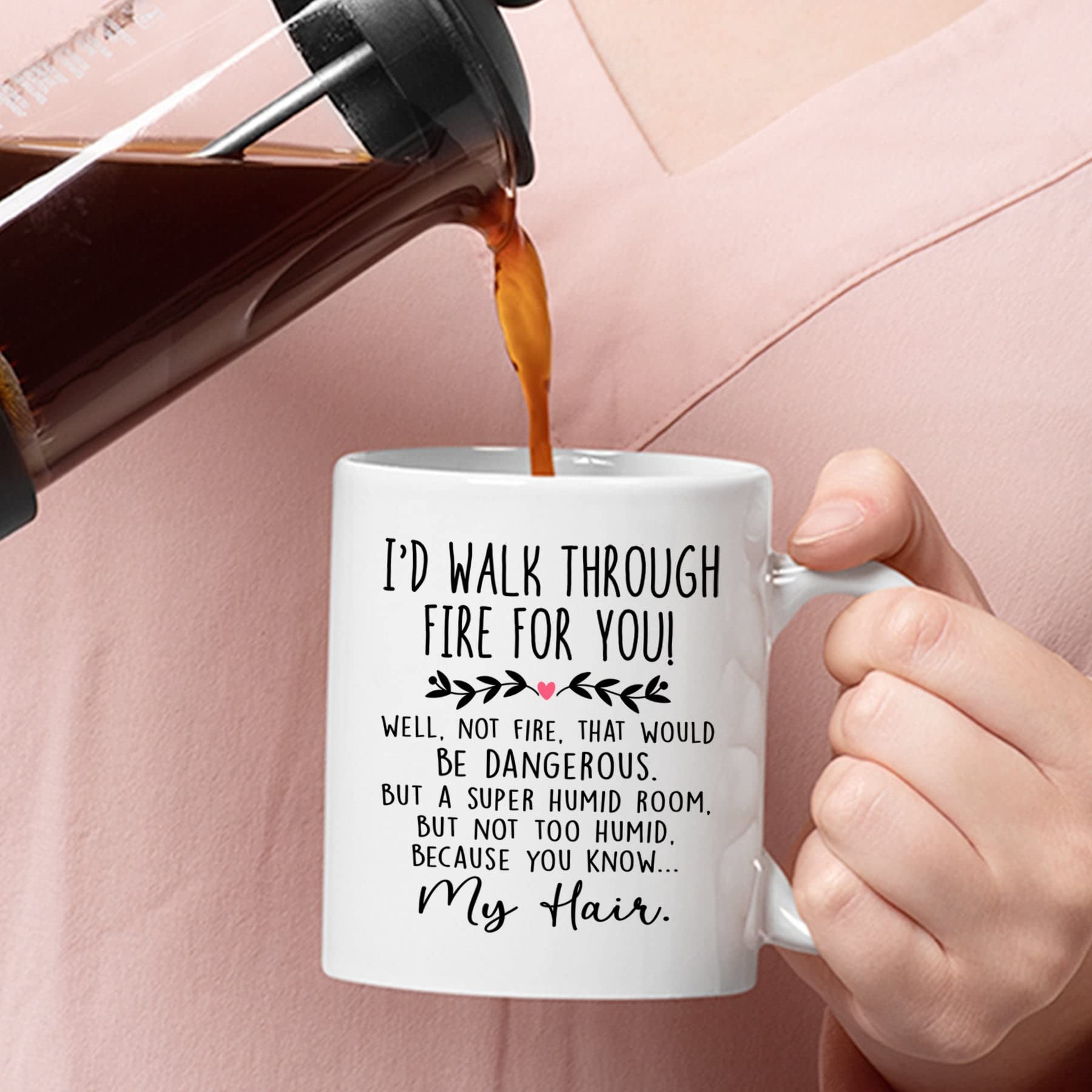 Personalized Best Friend Coffee Mug I'd Walk Through Fire For You, Choose Names, Hairstyle, Scenery, Custom Mugs For BFF, Besties, Good Friends Birthday Gift White Mug 11oz, 15oz