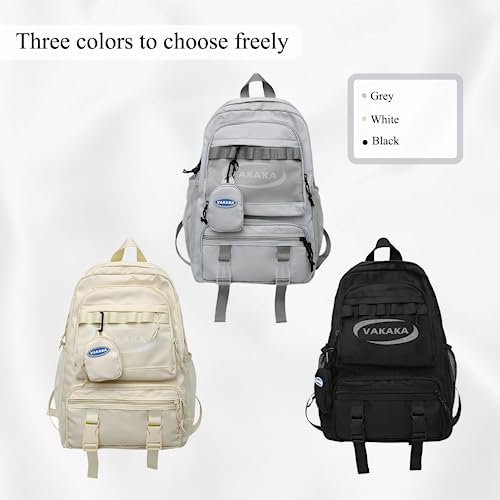 YJMKOI Aesthetic Backpack for Girls and Boys, Simple Backpack for School Large Capacity Bookbag Kids Backpack with Coin Purse (Grey)