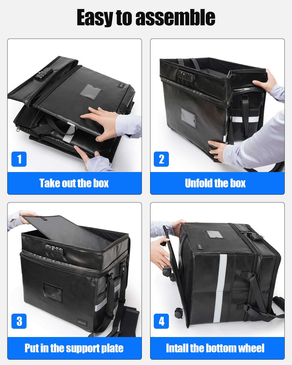 DEEGO Rolling File Box, Fireproof Document Box with Wheels Multi-Layer Water-Resistant File Organizer Portable file Cabinet Document Safe filing box for Home Office for Hanging Letter/Legal Folder