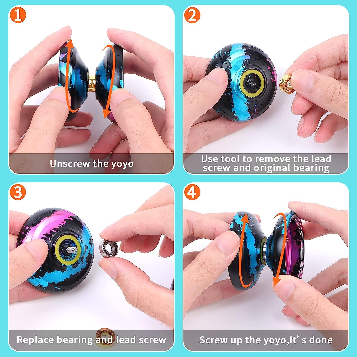 JOLESHARE Professional Unresponsive Yoyo for Pros and Responsive Yoyos for Kids Beginners, Package Includes Replaceable Responsive Bearings, yo-yo Gloves, and 5 yo-yo Cords(Red Black Blue)