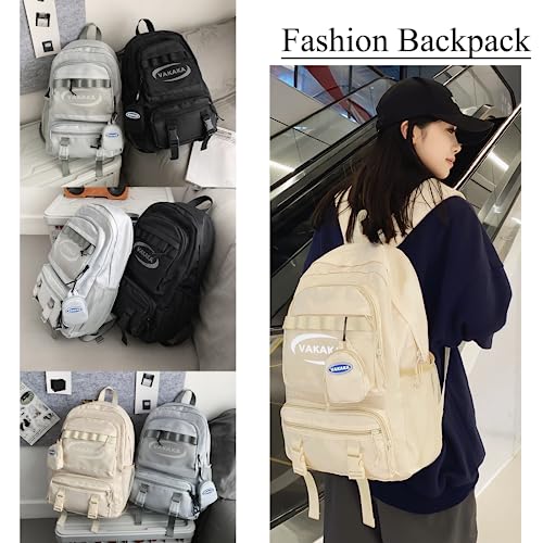 YJMKOI Aesthetic Backpack for Girls and Boys, Simple Backpack for School Large Capacity Bookbag Kids Backpack with Coin Purse (Grey)