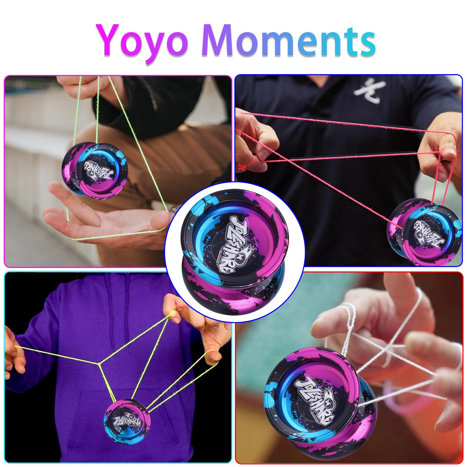 JOLESHARE Professional Unresponsive Yoyo for Pros and Responsive Yoyos for Kids Beginners, Package Includes Replaceable Responsive Bearings, yo-yo Gloves, and 5 yo-yo Cords(Red Black Blue)