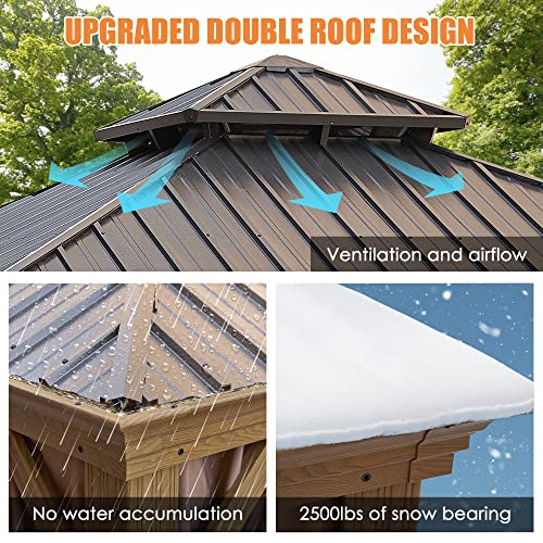 Goohome 12 x 12FT Hardtop Gazebo, Aluminum Frame Double Roof Canopy with Mosquito Net and Curtains, Outdoor Permanent Hard Top Waterproof Pergola for Shade and Rain for Lawn, Deck,Patio