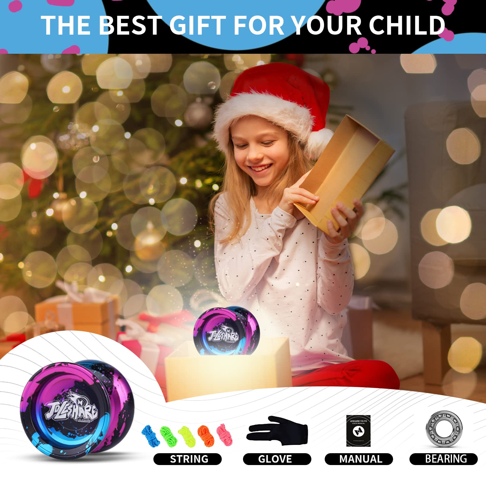 JOLESHARE Professional Unresponsive Yoyo for Pros and Responsive Yoyos for Kids Beginners, Package Includes Replaceable Responsive Bearings, yo-yo Gloves, and 5 yo-yo Cords(Red Black Blue)