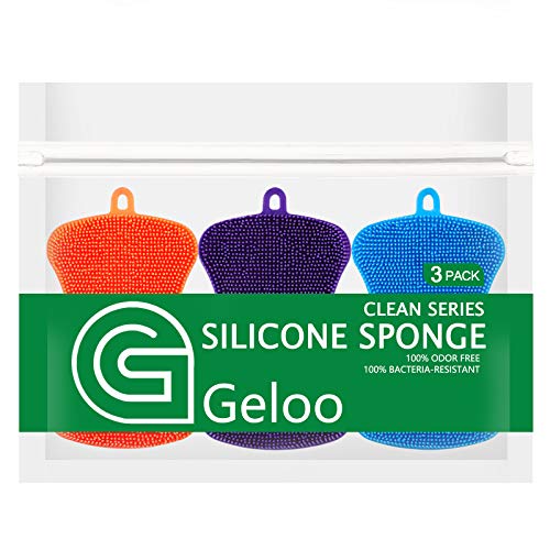 Geloo 3 Pack Silicone Sponge Kitchen Sponge, Sponges for Dishes Washing Kitchen Gadgets Cleaning Brush, Dish Sponges Double Sided Silicone Sponge Brush