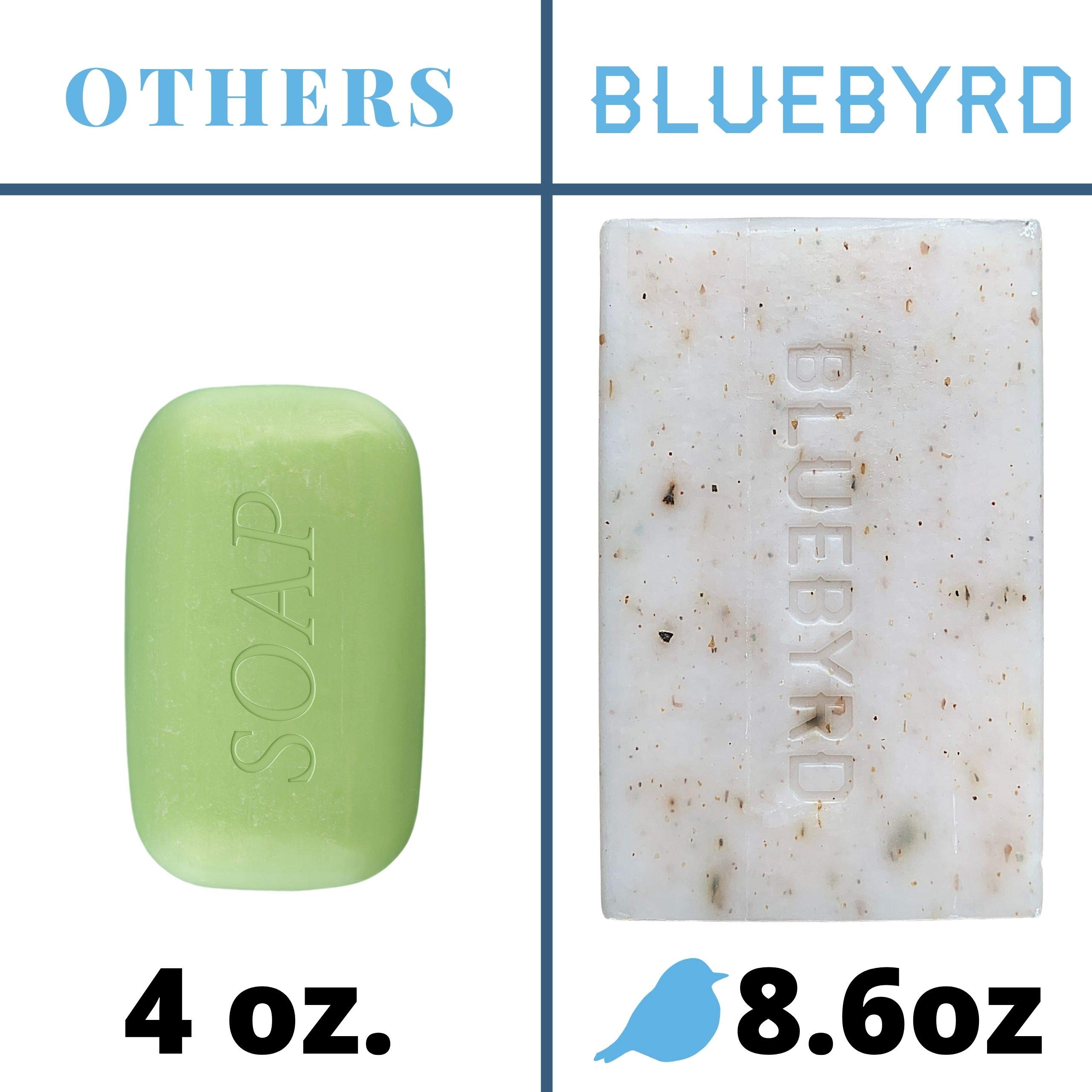 BLUEBYRD Soap Eucalyptus & Seaweed Exfoliating Large Soap Bar, 100% Vegan Cold Press Scented w/Essential Oils, Body Soap Scrub for Men & Women, Natural Oatmeal, Shea Butter, Olive Oil, 8.6oz