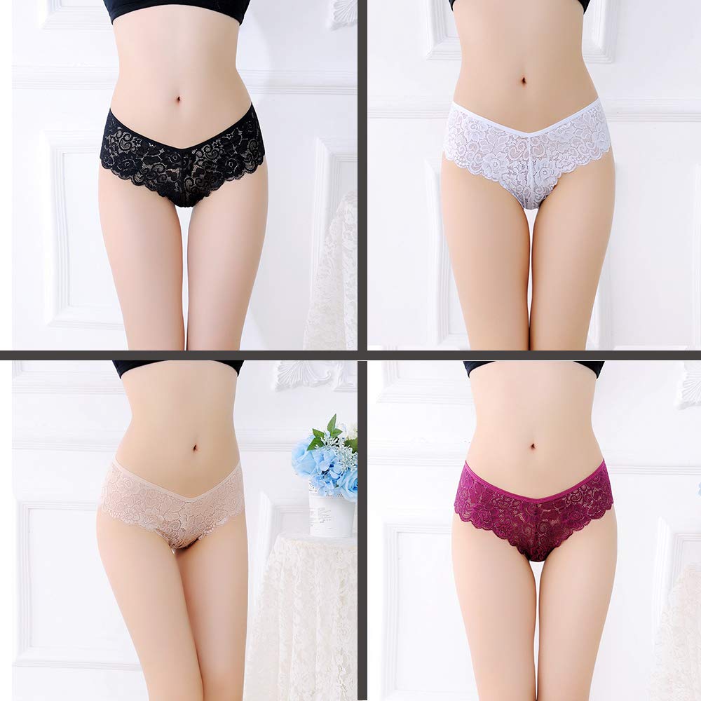 Anna & Eric Women's Floral Lace Thongs Bikini Panties Sexy Lingerie Panty T Back Underwear… (US, Alpha, Small, Regular, Regular, N+P+B+W)