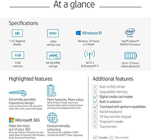 2020 HP Stream 11.6 inch Laptop Computer Intel Celeron N4020 Upto 2.8 GHz, 4GB RAM, 32GB eMMC Storage, Windows 10 Home, 13Hr Battery Life, (Rose Pink) (Renewed)