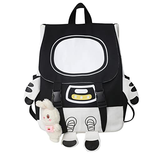 Kawaii Backpack for Teen Girls Boys School College Travel Aesthetic Bookbag with Cute Pendant Casual Bag Schoolbag Daypack (Black/White)