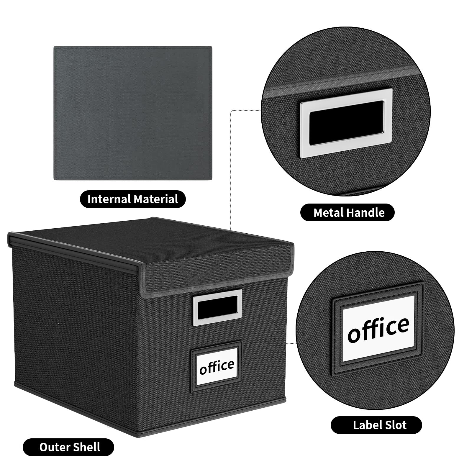 Huolewa Upgraded Portable File Organizer Box, Large Linen Hanging Office Document Storage Box with Lid - Black, Collapsible Filing & Storage Boxes for Office/Decor/Home - 14.9 x 12.59 x 10.8 inch