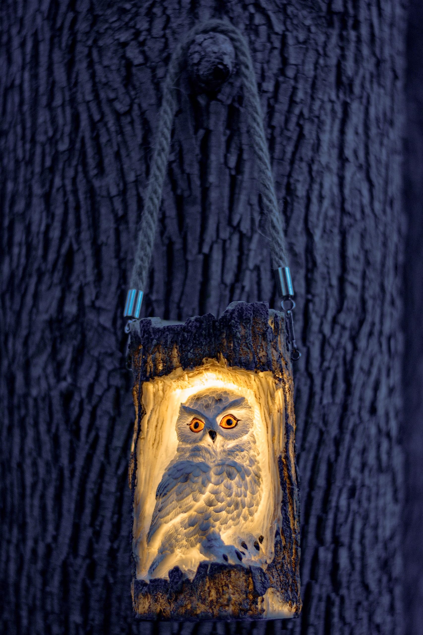 The Roo - White Owl Solar Powered Figurine - Outdoor Garden Decor - Backyard Waterproof Animal Garden Statue - Hanging Owl Solar Powered Light for Outside - Patio, Yard, and Lawn