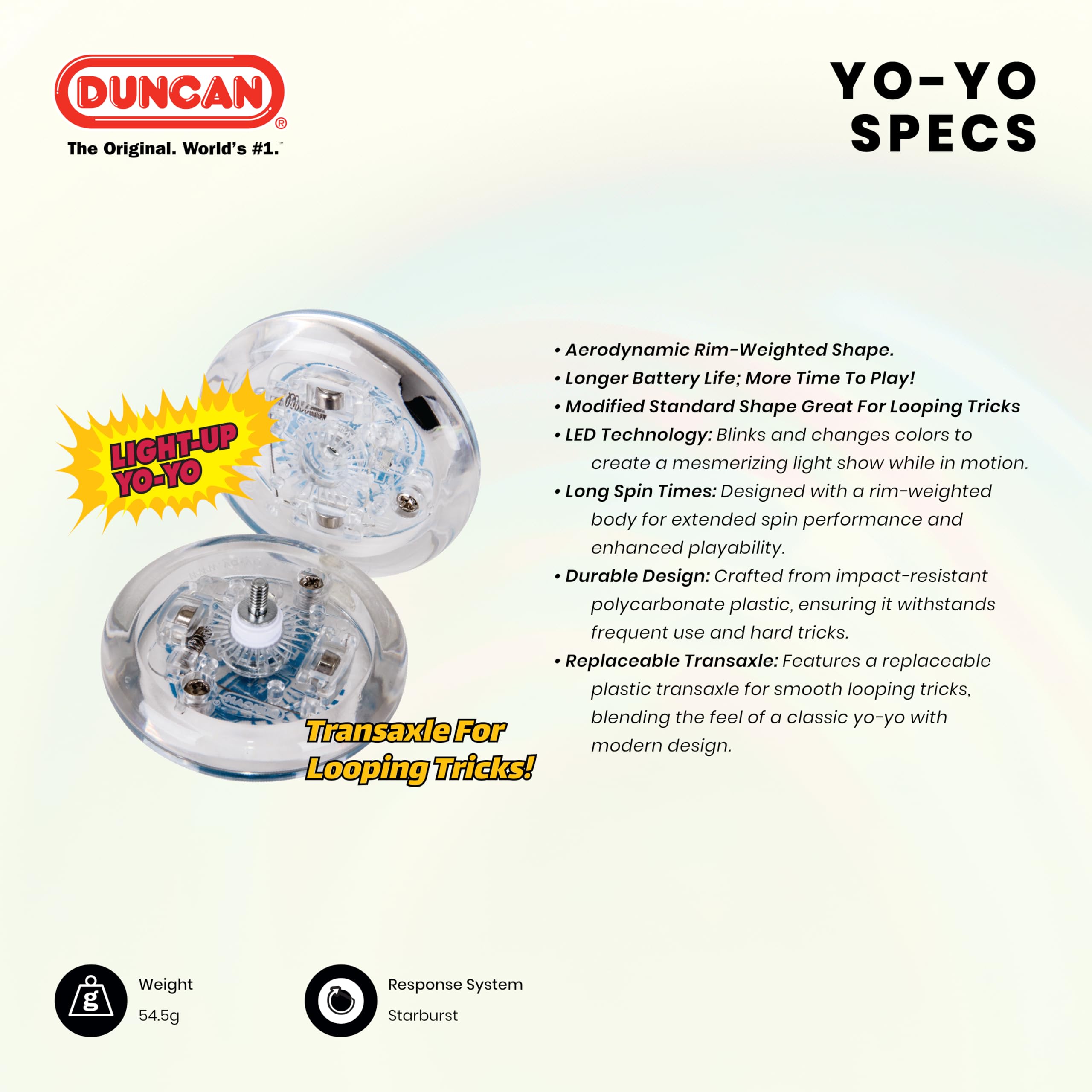 Duncan Toys Limelight LED Light-Up Yo-Yo, Beginner Level with LED Lights, Clear and Blue