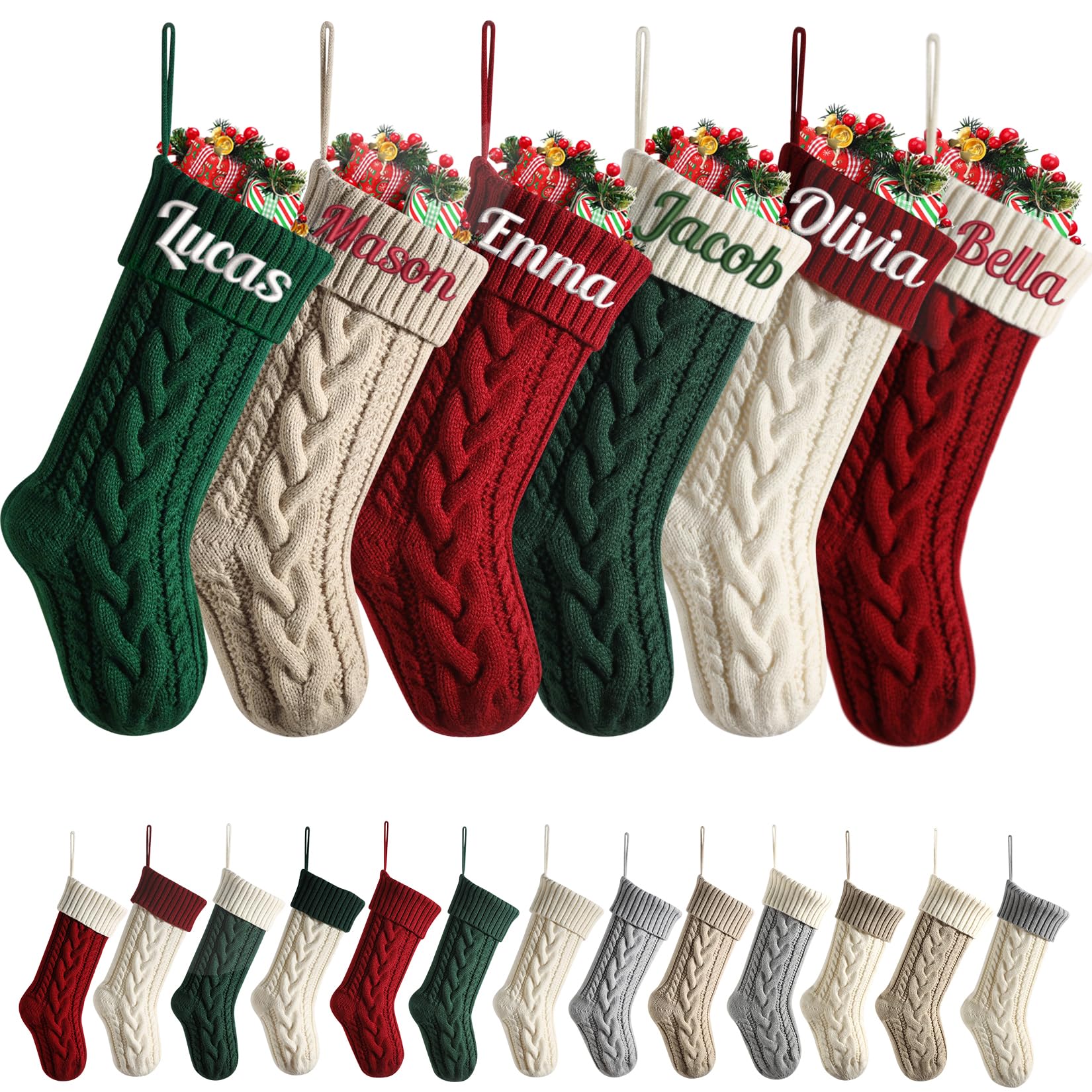 Personalized Christmas Stockings Custom Name Christmas Stockings Large Xmas Stockings with Name 18 inch Knitted Fireplace Hanging Stocking Bulk for Kids, Family Christmas Holiday Party Decor,1pc