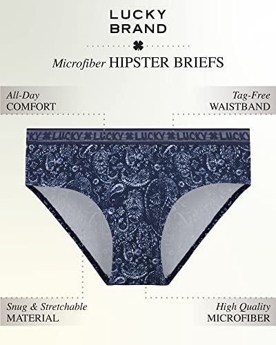 Lucky Brand Women's Underwear - 10 Pack Microfiber Hipster Briefs (S-XL), Size Large, Blue Iris/Gardenia/Silver Sconce/Blue/Multi