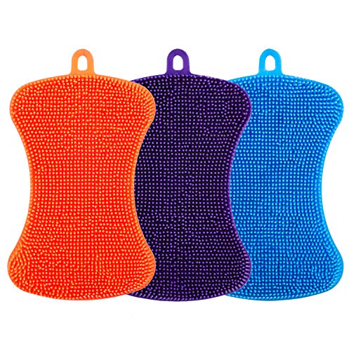 Geloo 3 Pack Silicone Sponge Kitchen Sponge, Sponges for Dishes Washing Kitchen Gadgets Cleaning Brush, Dish Sponges Double Sided Silicone Sponge Brush
