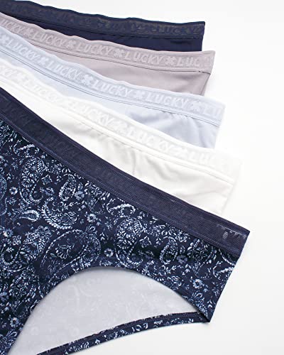 Lucky Brand Women's Underwear - 10 Pack Microfiber Hipster Briefs (S-XL), Size Large, Blue Iris/Gardenia/Silver Sconce/Blue/Multi