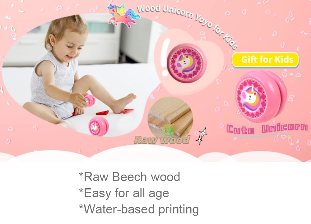 Chic U Wooden Looping Yoyo for Kids Beginners Auto Return Yoyos, No Tricks Needed, Eco Wood Unbreakable Toy Gift, Pink