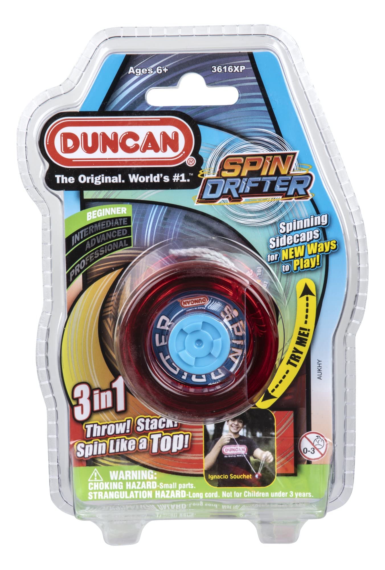 Duncan Toys Spin Drifter Yo-Yo, Side-Spinning Yo-Yo, Beginner to Advanced, Red, 1 Yo-Yo