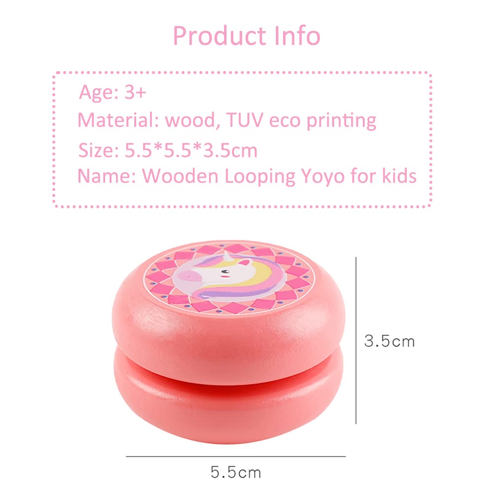 Chic U Wooden Looping Yoyo for Kids Beginners Auto Return Yoyos, No Tricks Needed, Eco Wood Unbreakable Toy Gift, Pink