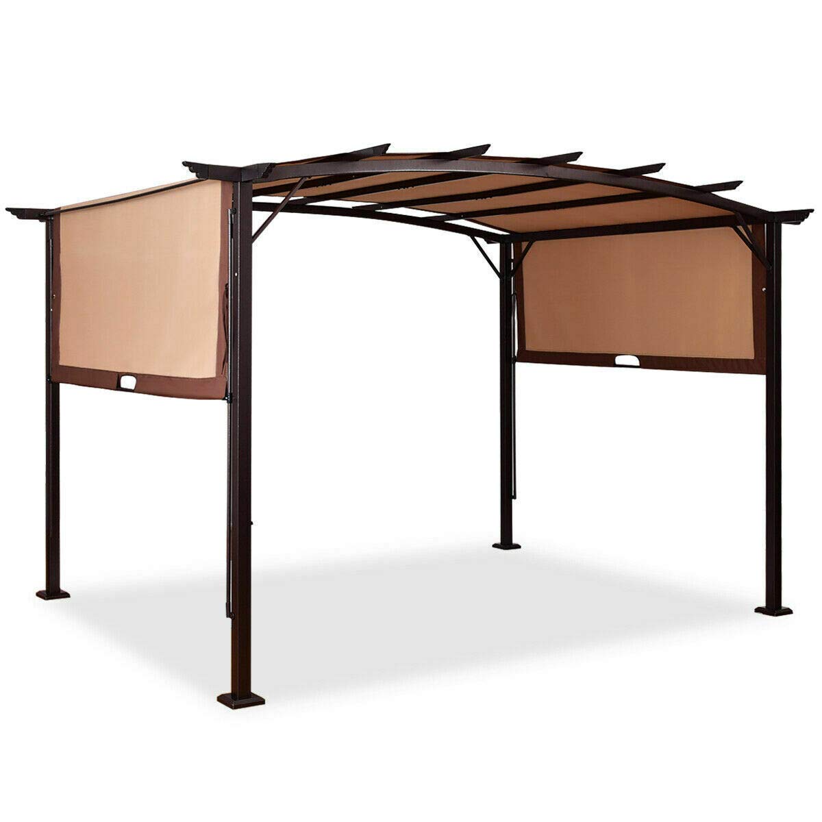 CJ Online Shop 12' x 9' Pergola Kit Metal Frame Gazebo & Canopy Cover Patio Furniture Shelter Indoor Outdoor Home Garden Modern Sun-Proof Fireproof Polyester Water Resistant