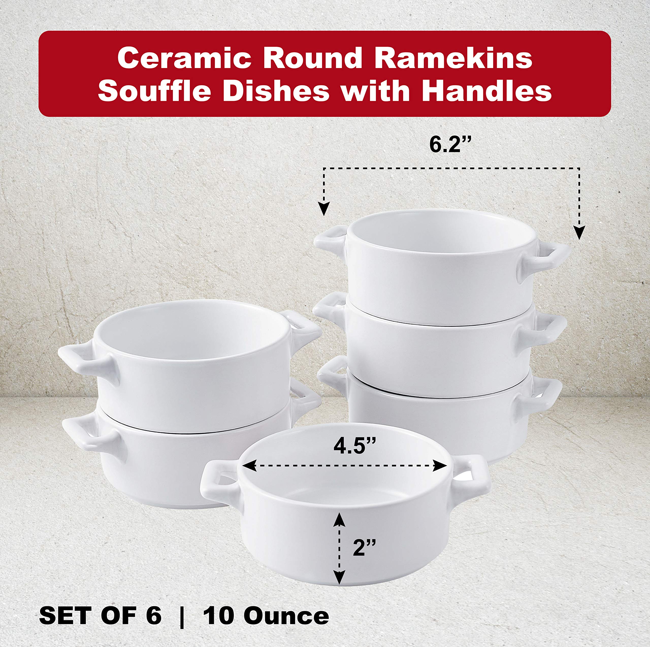 Bruntmor 6" Ceramic Plates Set of 4, Round Grey Ceramic Salad Plates For Kitchen Dish Plates, Ceramic Dinnerware appetizer Plates with handle,Serving Platter for sushi and Sizzling