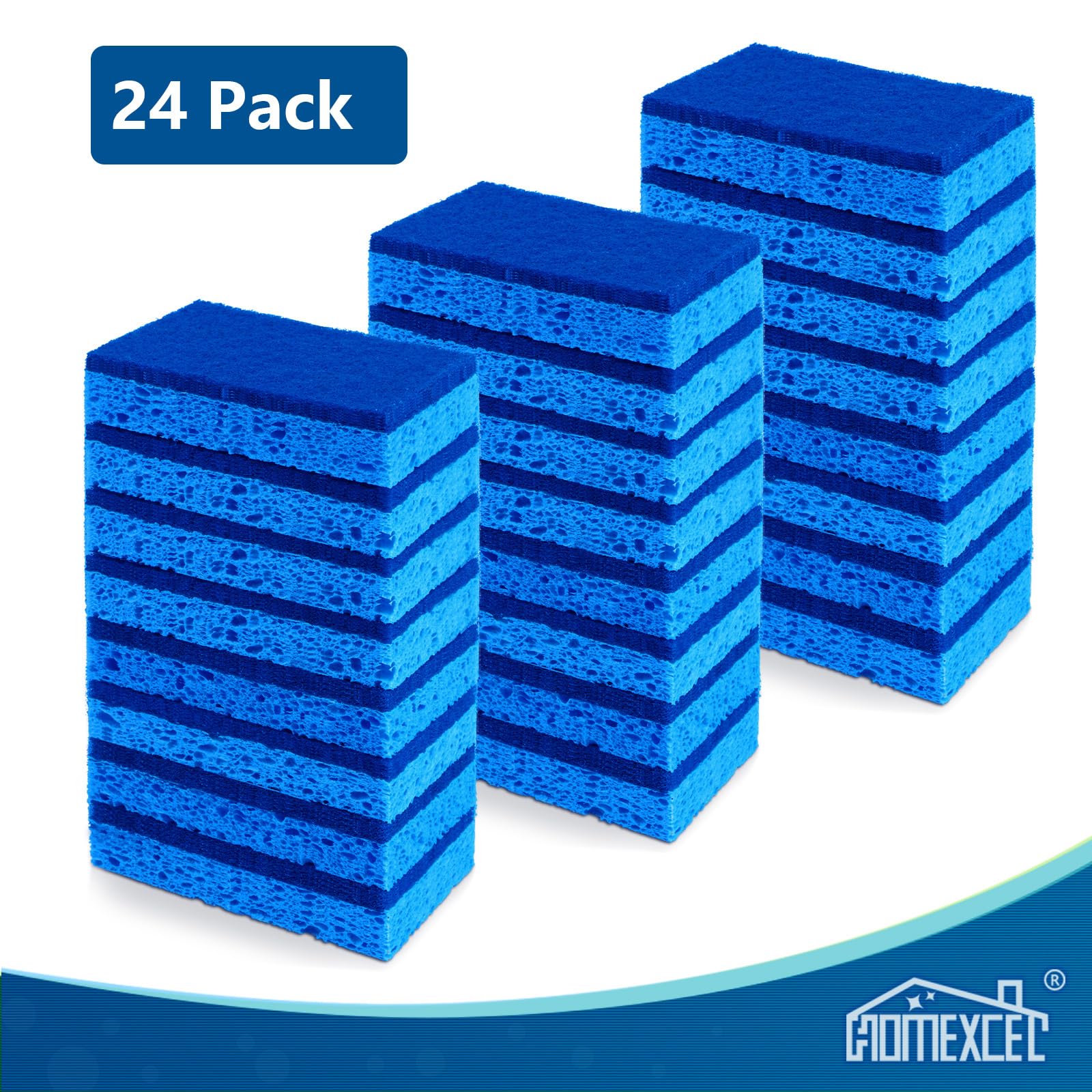 HOMEXCEL Sponges Kitchen 24pcs, Non-Scratch Scrub Dish Sponges, Safe on Non-Stick Cookware,Dual Sided Cleaning Sponges for Kitchen,Household,Bathroom and More