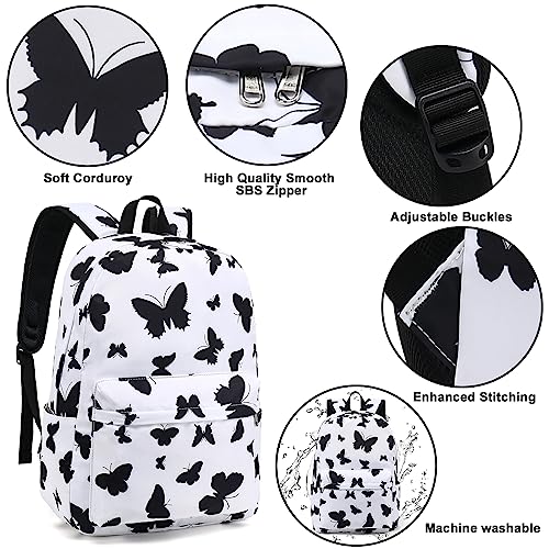 School Backpack for Teen Girls Women Laptop Backpack College Bookbags Middle School Travel Work Commuter Back Pack(Black Butterfly)