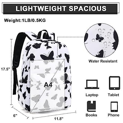 School Backpack for Teen Girls Women Laptop Backpack College Bookbags Middle School Travel Work Commuter Back Pack(Black Butterfly)
