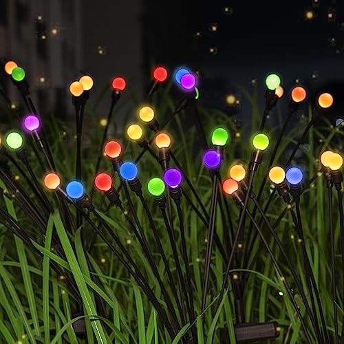 SUNCKET Upgraded Colorful Firefly Lights, Solar Lights Outdoor Garden, Swaying Yard Lights Waterproof for Outdoor Garden Decorations (2 Pack)