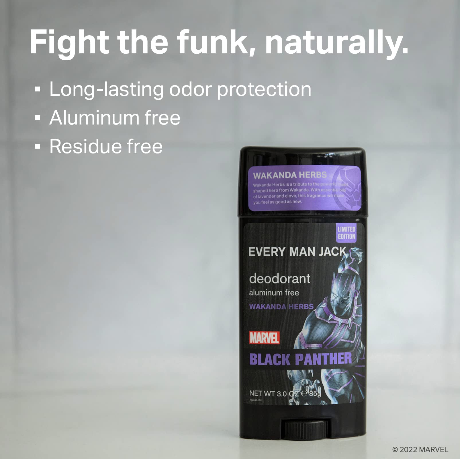 Every Man Jack Deodorant - Marvel Black Panther | 3-ounce Twin Pack - 2 Sticks Included| Naturally Derived, Aluminum Free, Parabens-free, Pthalate-free, Dye-free, and Certified Cruelty Free
