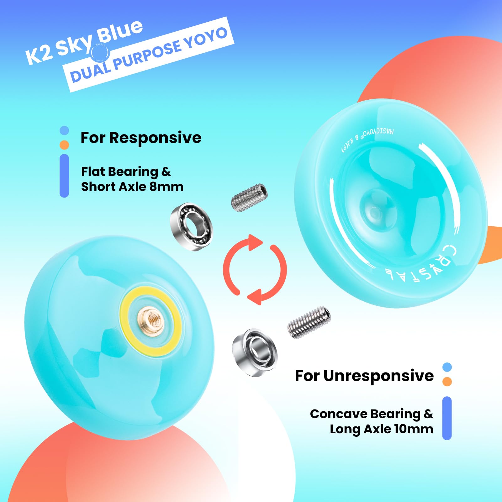 MAGICYOYO Yoyo K2 Responsive Yoyo for Kids, Professional Yoyo for Beginner, Dual Purpose Yoyo Replacement Unresponsive Bearing for Adults/Advanced with 6 Yoyo Strings+Bag+Bearing Remover (Sky Blue)