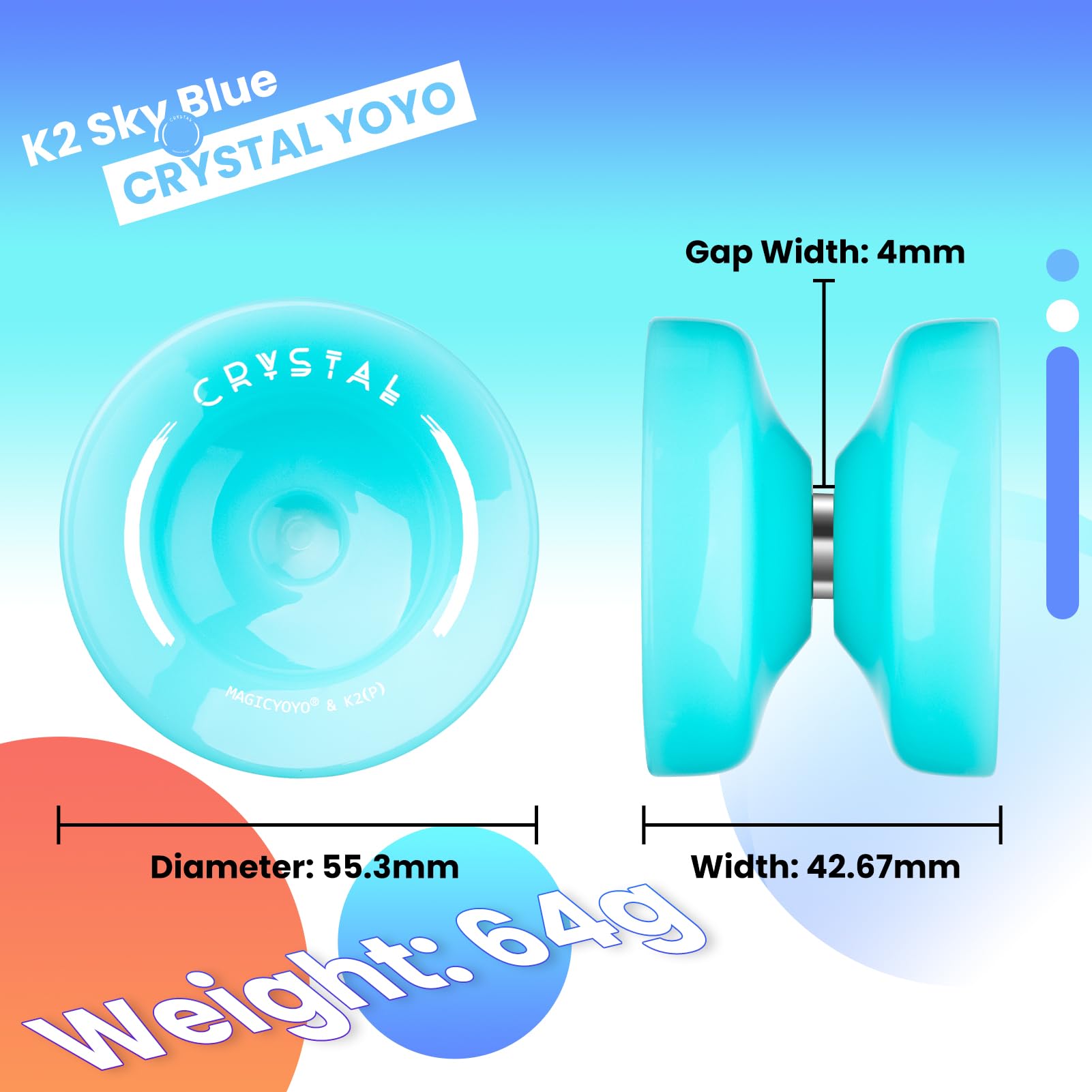 MAGICYOYO Yoyo K2 Responsive Yoyo for Kids, Professional Yoyo for Beginner, Dual Purpose Yoyo Replacement Unresponsive Bearing for Adults/Advanced with 6 Yoyo Strings+Bag+Bearing Remover (Sky Blue)