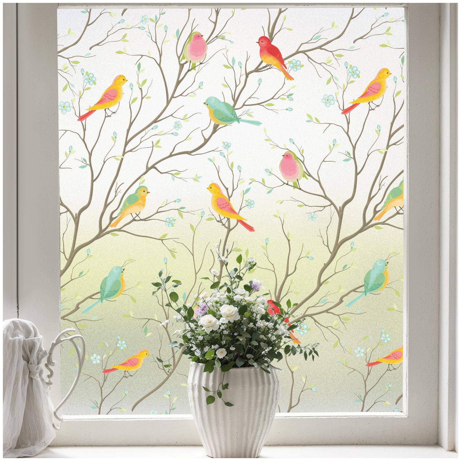 Coavas Stained Glass Window Film, Decorative Frosted Glass Window Privacy Film, Static Cling Non-Adhesive Window Sticker for Front Door Bathroom Heat Control Anti UV, 17.7 x 78.7 Inches