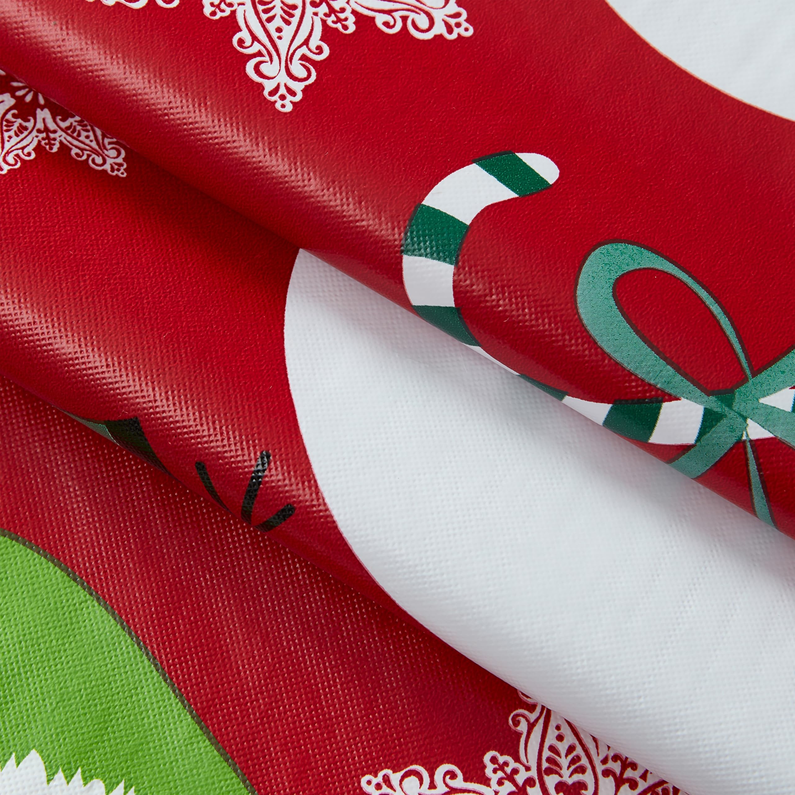 Newbridge Red Swirling Snowman Christmas Vinyl Tablecloth with Flannel Backing, Candy Cane and Snowflakes Xmas Easy Care Vinyl Winter Holiday Tablecloth, 60” x 102” Oblong/Rectangle