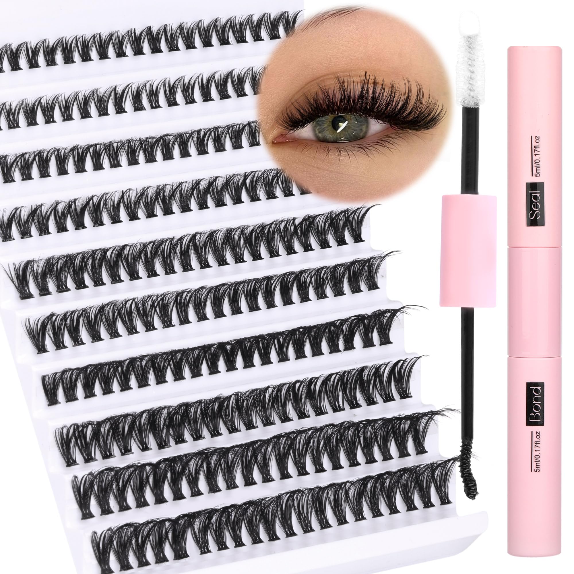Lash Extension Kit Bond and Seal 200pcs DIY Lash Clusters Kit 8-16MM CD Curl Eyelash Extension Kit Wispy Individual Lashes Kit Eyelash Clusters by Ruairie