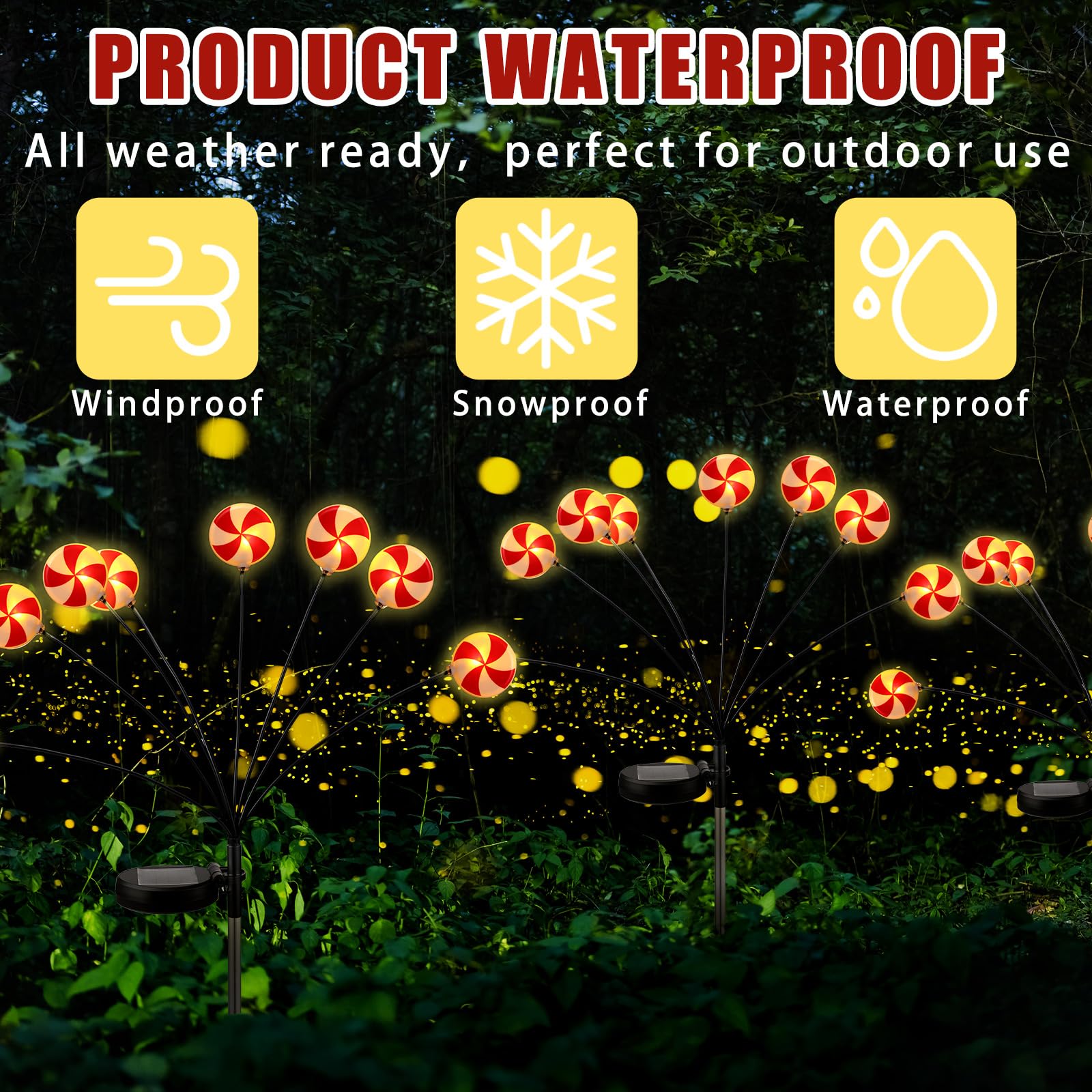 VIHOSE 4 Pack Christmas Solar Outdoor Lights Waterproof Swaying Light LED Firefly Solar Pathway Lights Solar Lights Outdoor with Stake for Garden Yard Patio Xmas Halloween Decorations (Candy Cane)