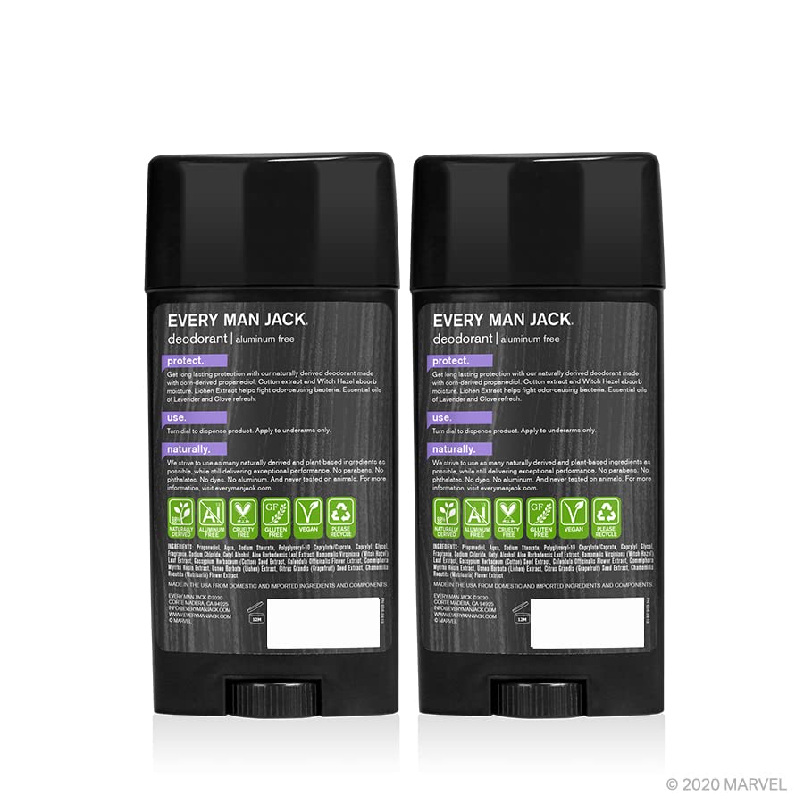 Every Man Jack Deodorant - Marvel Black Panther | 3-ounce Twin Pack - 2 Sticks Included| Naturally Derived, Aluminum Free, Parabens-free, Pthalate-free, Dye-free, and Certified Cruelty Free