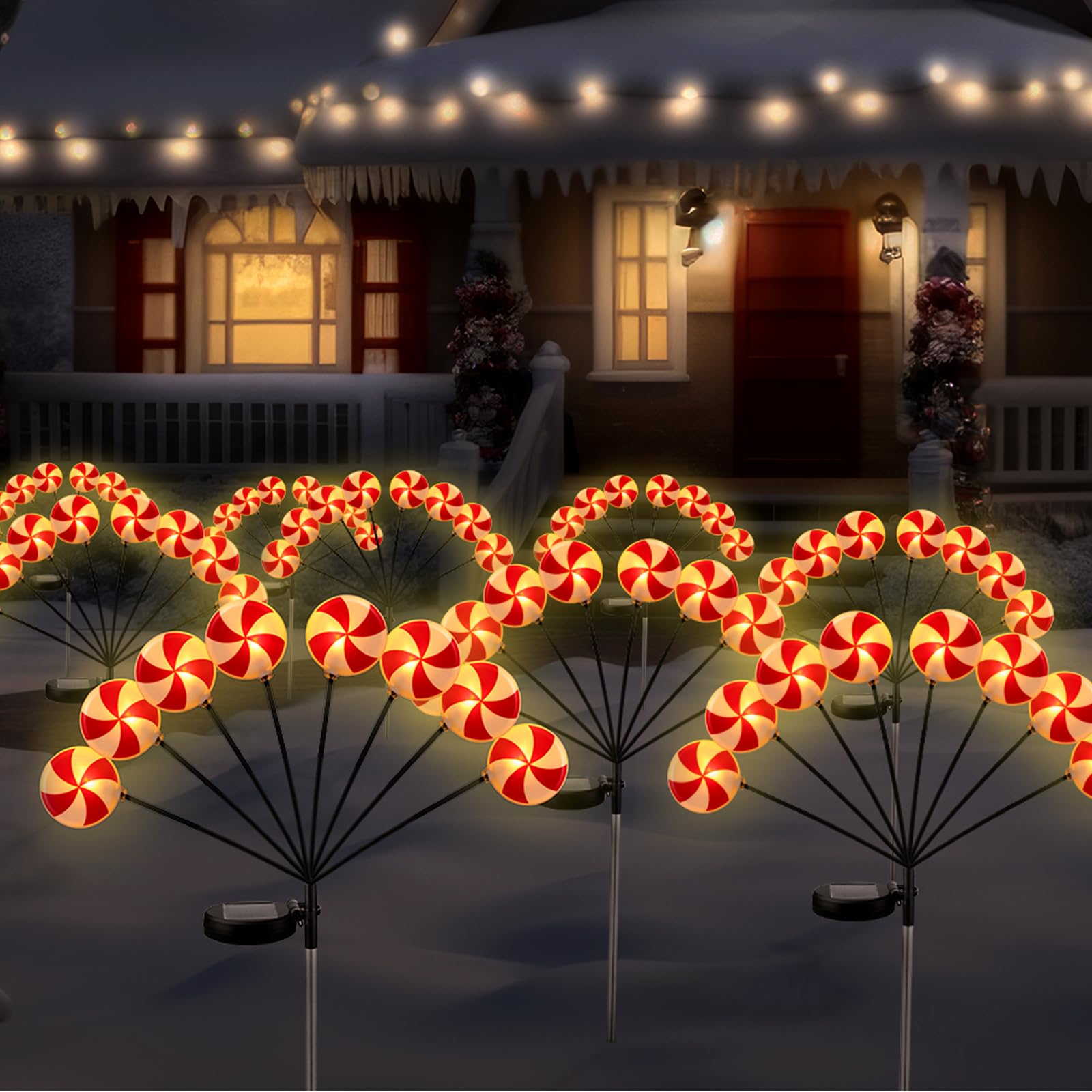 VIHOSE 4 Pack Christmas Solar Outdoor Lights Waterproof Swaying Light LED Firefly Solar Pathway Lights Solar Lights Outdoor with Stake for Garden Yard Patio Xmas Halloween Decorations (Candy Cane)