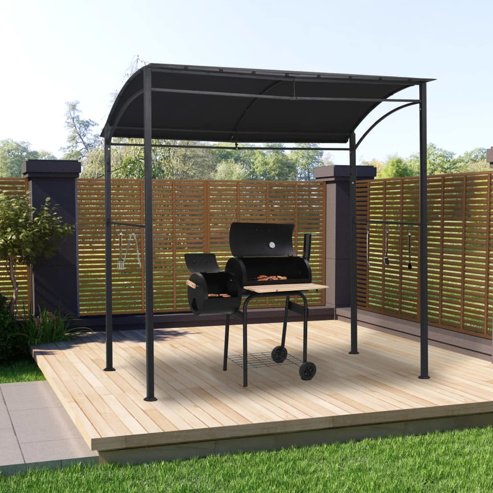 Tidyard BBQ Gazebo Sun Shade Shelter Anthracite Steel for Patio, Wedding, BBQ, Camping, Festival Events 7.1ft x 4.9ft x 7.2ft (L x W x H)