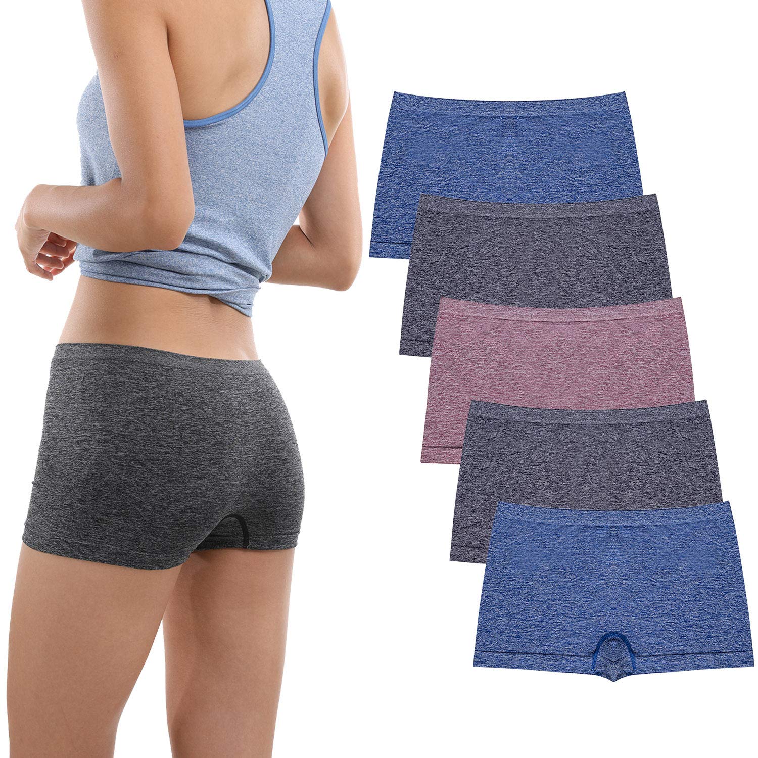 DEEP TOUCH Womenâs Boyshort Underwear Seamless Panties Stretch Boxer Panty Breathable No Show Boxer Briefs 5 Pack
