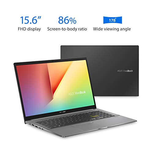 ASUS VivoBook S15 S533 Thin and Light Laptop, 15.6โ FHD Display, Intel Core i7-1165G7 CPU, 16GB DDR4 RAM, 512GB PCIe SSD, Fingerprint Reader, Wi-Fi 6, Windows 10 Home, Indie Black, S533EA-DH74