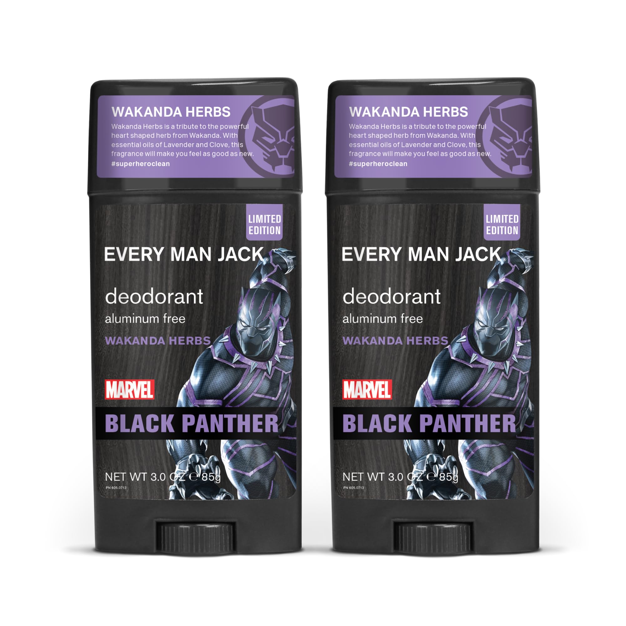 Every Man Jack Deodorant - Marvel Black Panther | 3-ounce Twin Pack - 2 Sticks Included| Naturally Derived, Aluminum Free, Parabens-free, Pthalate-free, Dye-free, and Certified Cruelty Free