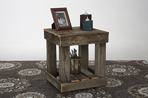 Del Hutson Designs - Rustic Barnwood End Table, USA Handmade Reclaimed Wood (Natural)
