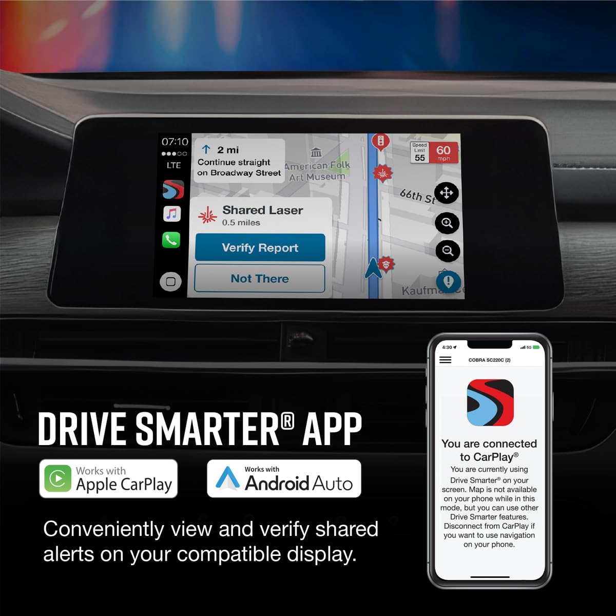 Cobra Smart Dash Cam (SC 100) - Full HD 1080P Resolution, Built-in WiFi & GPS, 140 Degree View, Live Police Alerts, Incident Reports, Emergency Mayday, Drive Smarter App, 8GB SD Card Incl., black